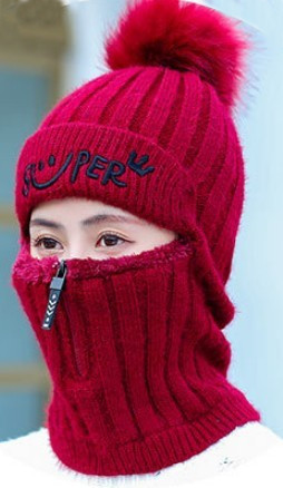 Red Winter Bonnet Balaclava Face Cover (Cute)