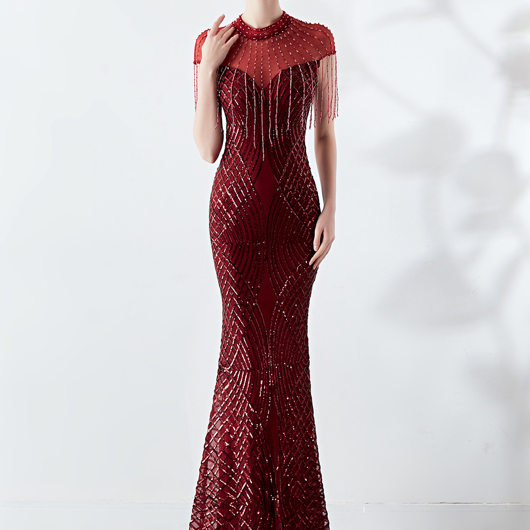 Sparkle Dark Red Long Classy Evening Dress (Stunning)