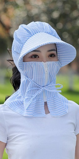 Light Blue Face Cover Scarf With Cap (Cute)