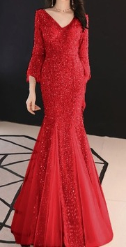 Red Fishtail Dress With Sleeves (Stunning)