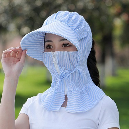 Light Blue Face Cover Scarf With Cap (Cute)