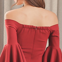 Dark Red Off Shoulder Ruffled Midi Dress (Elegant)
