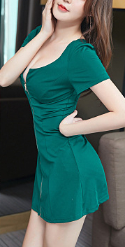 Green Short Tight Zipper Dress (Cute)