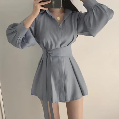 Gray Long Sleeve Mini Dress (Sexy)