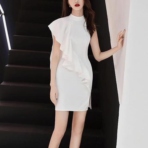 White Ruffles Halter Cocktail Mini Dress