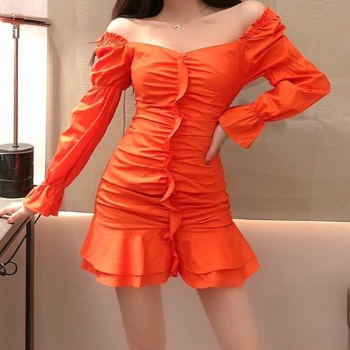 Orange Tight Mini Evening Dress With Sleeves (Cute)