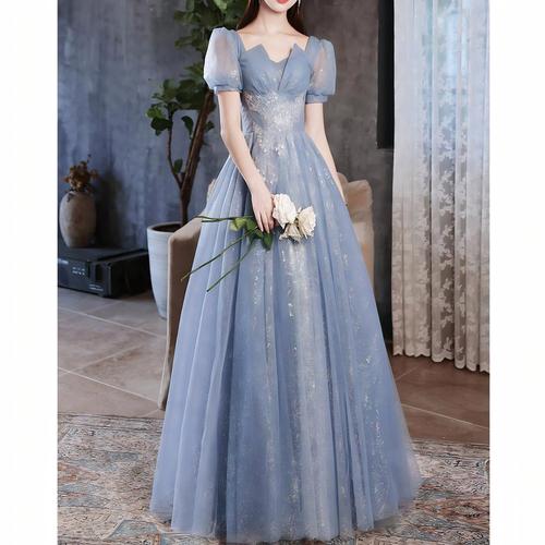 Elara's Blue Flowery Ethereal Dress Gown
