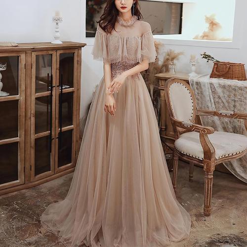 Beige Ruffled Formal Gown (Stunning)