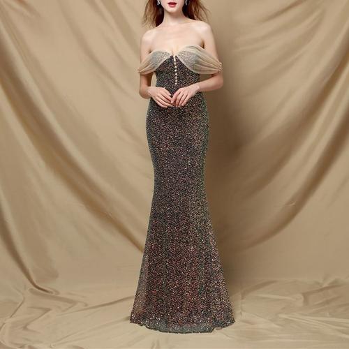 Black One-shoulder Fishtail Evening Dress