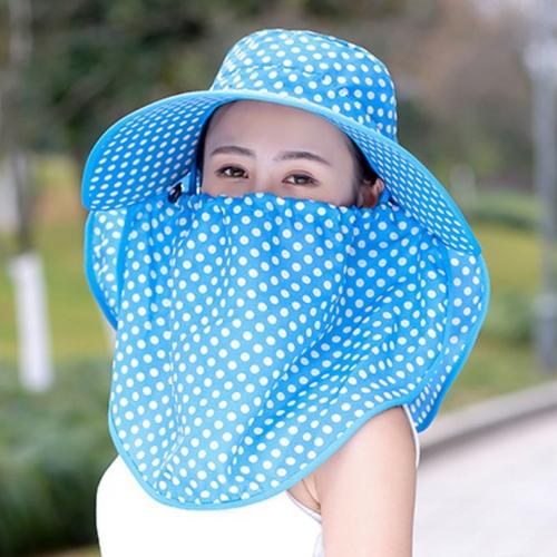 Sky Blue Polka Face Cover Veil With Hat