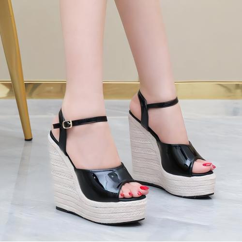 Elena's Black Summer Platform Wedges