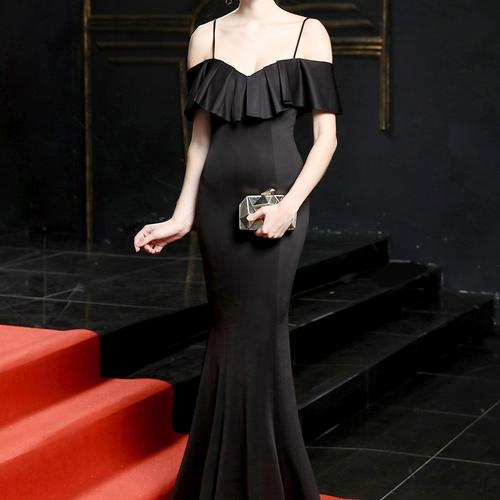 Black Off Shoulder Maxi Fishtail Dress (Stunning)