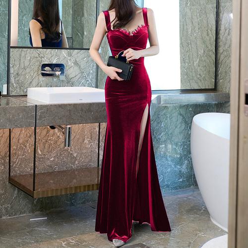 Red High Slit Long Evening Dress (Elegant)