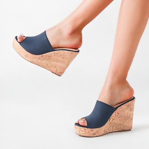 Emma's Navy Elegant Wedge Mules