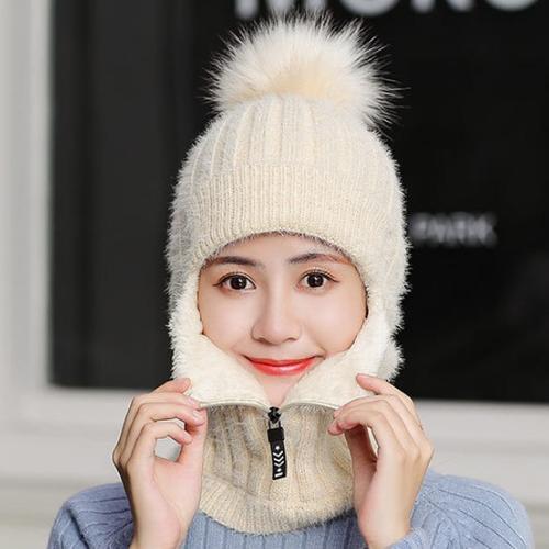 Beige Winter Bonnet Balaclava Face Cover (Cute)
