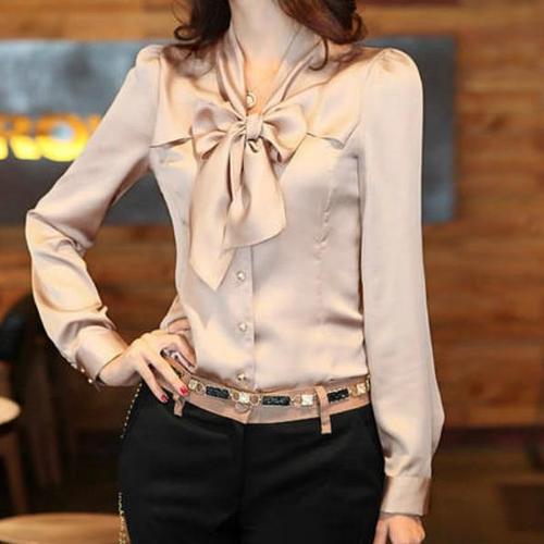 Beige Business Blouse With Long Sleeves (Elegant)