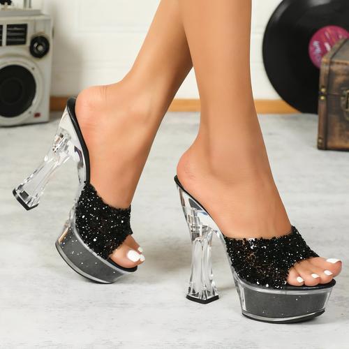 Ruby Radiance Black Glitter Platform Heels