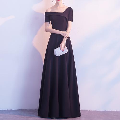 Black One Shoulder Long Dress (Elegant)