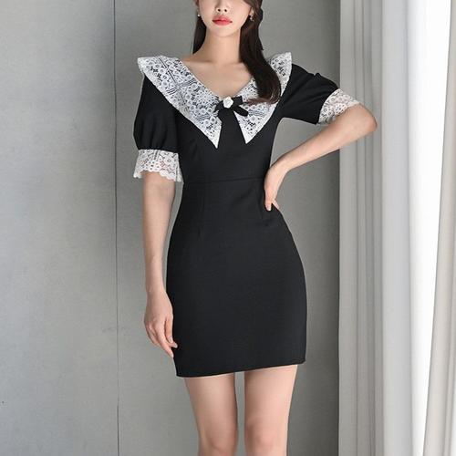 Black Lace Doll Collar Mini Dress