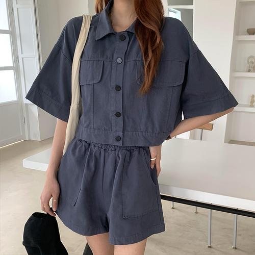 Dark Blue Wide Leg Shorts And Top Set (Beautiful)