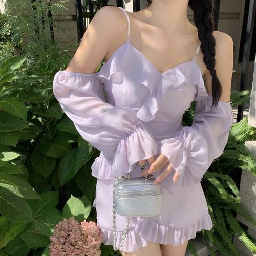 Purple Ruffle Off Shoulder Mini Dress