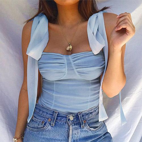 Sky Blue Lace Up Fitted Top (Cute)