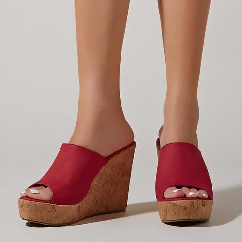 Emma's Red Elegant Wedge Mules