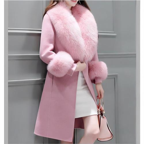 Evelyn's Chic Faux Fur Pink Trimmed Coat
