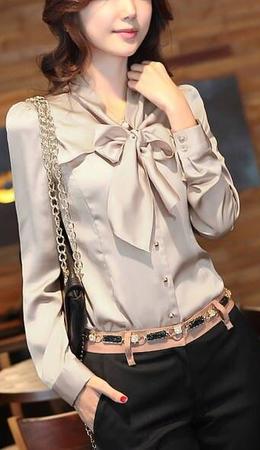 Beige Business Blouse With Long Sleeves (Elegant)