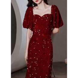 Red Sequined Evening Dress Gown (Elegant)