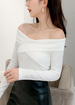 White Off Shoulder Fitted Top With Long Sleeves (Elegant)