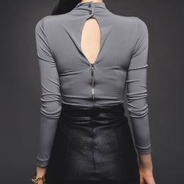 Gray Tight Fitted Top With Long Sleeves (Elegant)