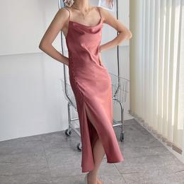Pink Spaghetti Strap Midi Dress (Elegant)