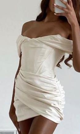 White Off Shoulder Bodycon Mini Dress (Elegant)