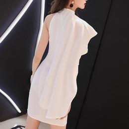 White Ruffles Halter Cocktail Mini Dress