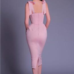 Pink Lace Strap Corset Midi Bodycon Dress