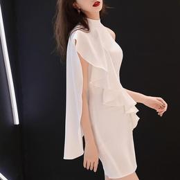 White Ruffles Halter Cocktail Mini Dress