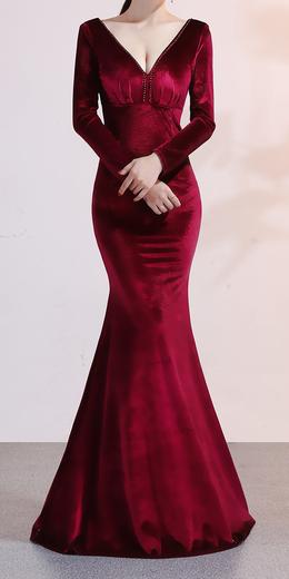 Dark Red Velvet Classy Maxi Dress (Stunning)