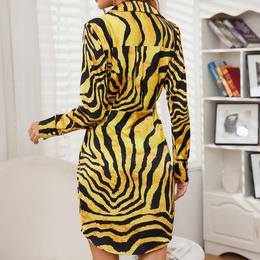 Yellow Black Tiger Print Mini Dress (Elegant)
