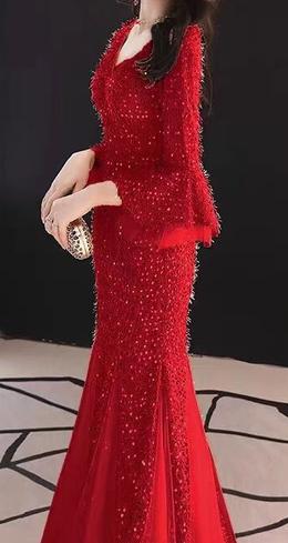Red Fishtail Dress With Sleeves (Stunning)