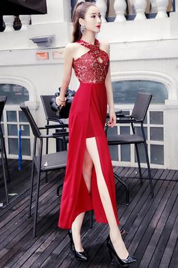 Casual Red Short Dress With Train