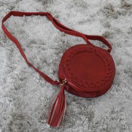 Red Round Purse In Faux Leather (Cute)