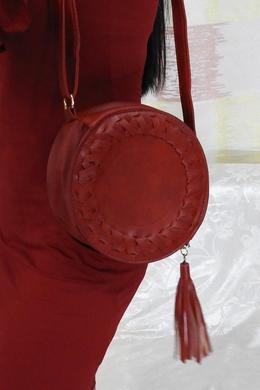 Red Round Purse In Faux Leather (Cute)