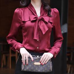 Red Wine Business Blouse With Long Sleeves (Elegant)