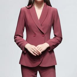 Dark Pink Double Breasted Set Business Suit