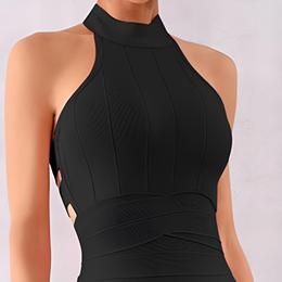 Black Halter Neck Bodycon Mini Dress (Classy)
