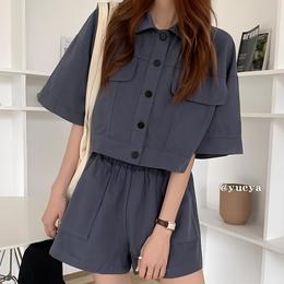 Dark Blue Wide Leg Shorts And Top Set (Beautiful)