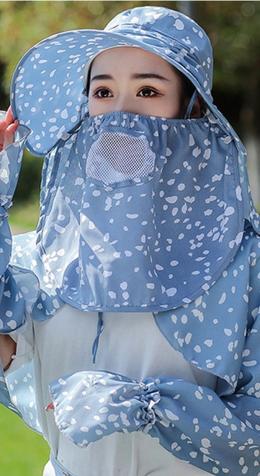 Cute Sky Blue Face Cover Veil With Hat (Cute)