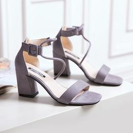 Steel Blue Strappy Block Mid Heels Sandals (Sexy)