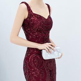 Dark Red Sequin Classy Maxi Evening Dress (Stunning)